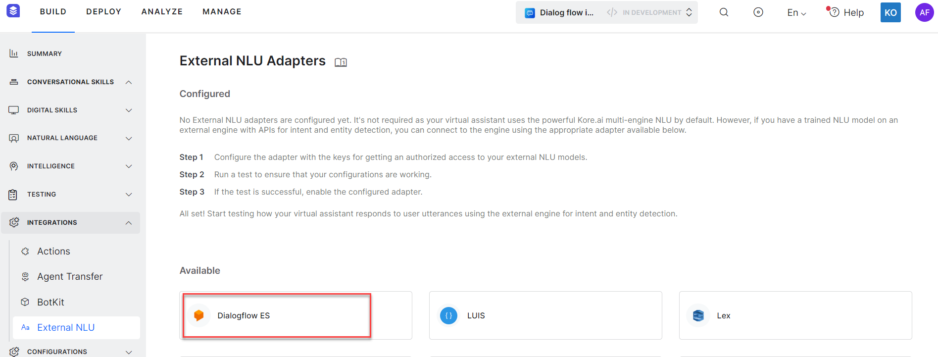 External NLU Adapters - Kore.ai Documentation V10.1