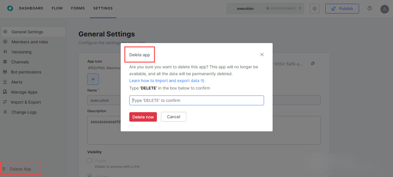 Delete App - Kore.ai Documentation V10.1