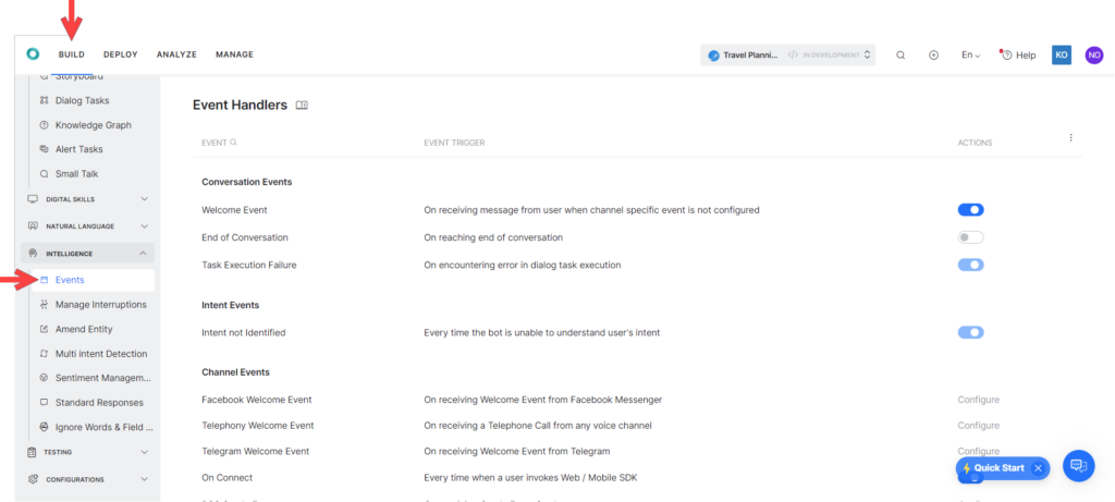 Event Based Bot Actions - Kore.ai Documentation V10.1