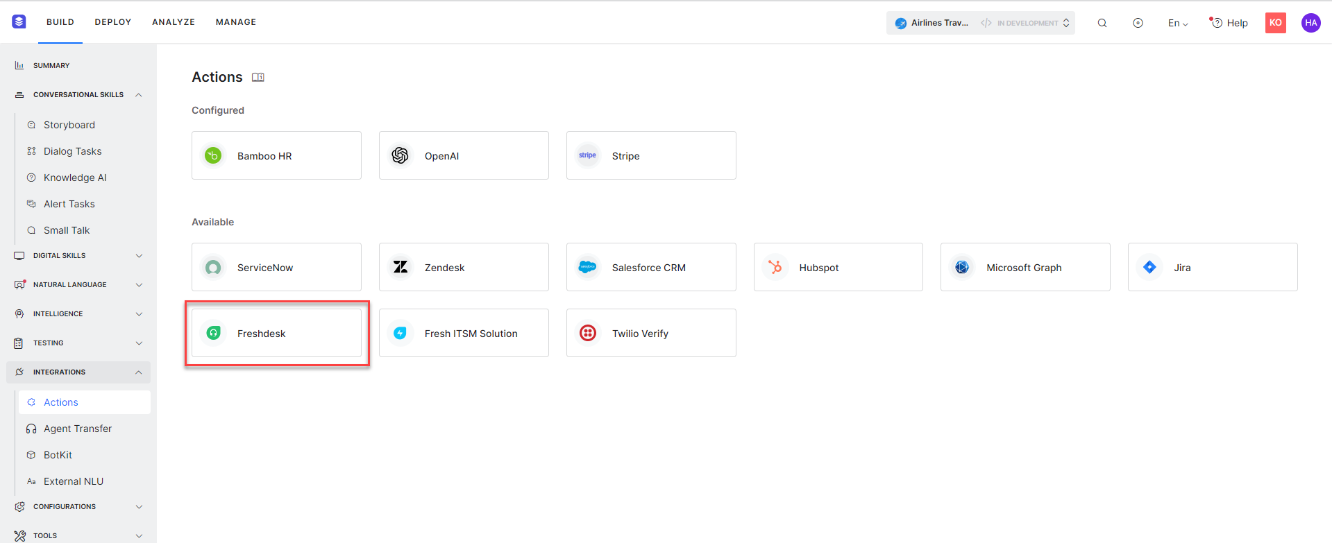 Configuring the Freshdesk Action - Kore.ai Documentation V10.1