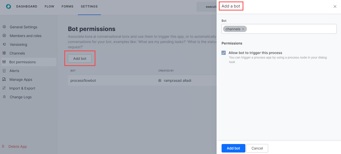 Bot Permissions - Kore.ai Documentation