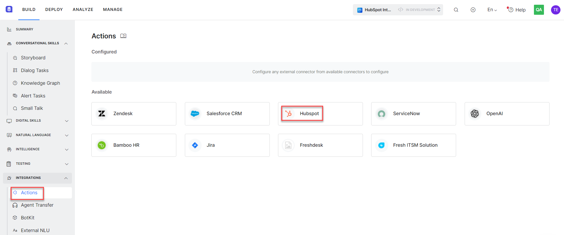 Configuring the HubSpot Action - Kore.ai Documentation