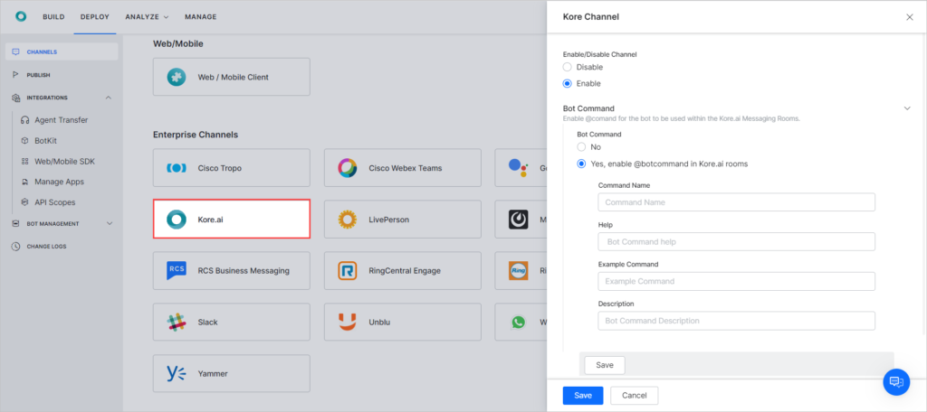 Adding the Kore Channel - Kore.ai Documentation