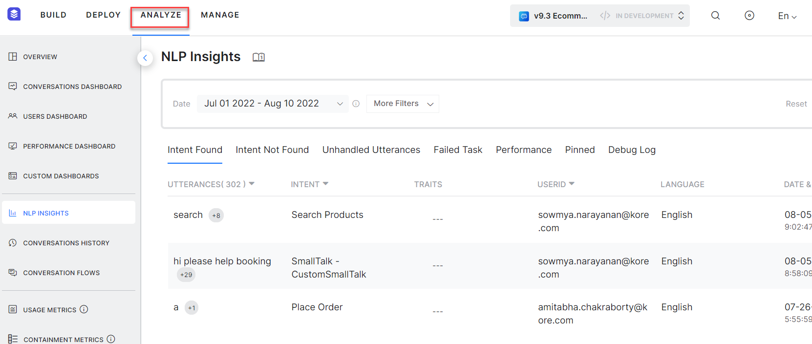 Dashboard Filters - Kore.ai Documentation V10.2