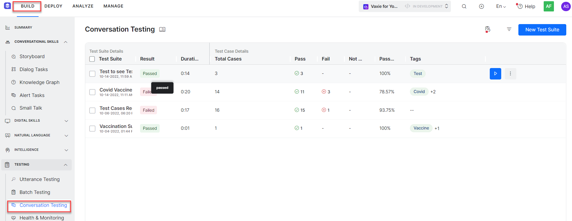 Conversation Testing Overview – Kore.ai Documentation V10.2