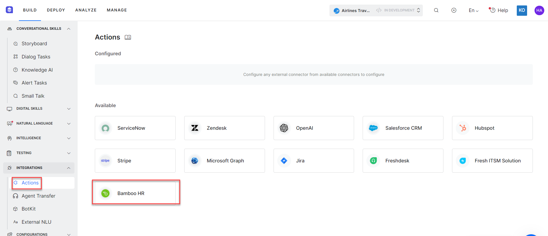 Configuring the BambooHR Action - Kore.ai Documentation V10.2