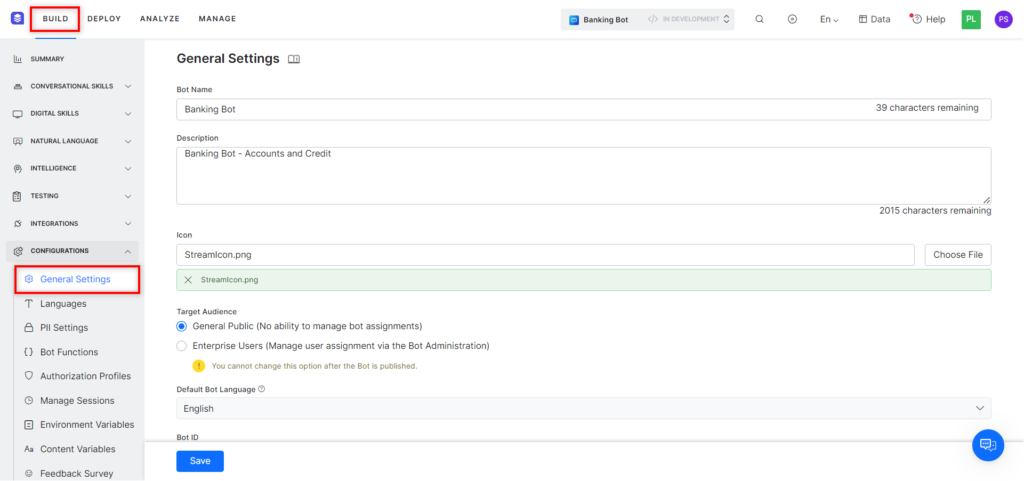 General Settings - Kore.ai Documentation V10.2