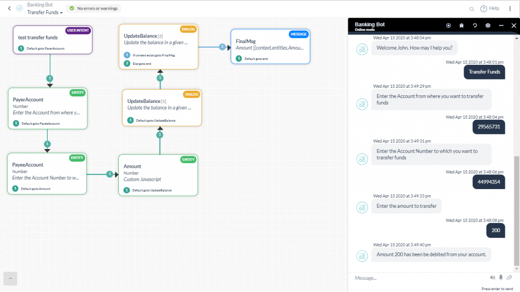 Banking Bot - Transfer Funds - Kore.ai Documentation v7.2