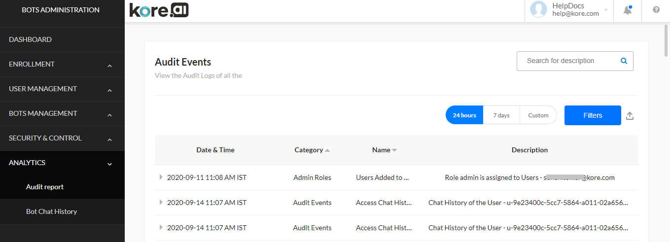 Analytics for Bots Admin - Kore.ai Documentation v8.0