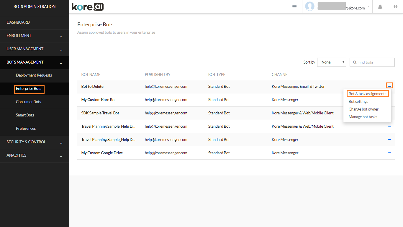 Bots Admin Console - Kore.ai Documentation v8.1