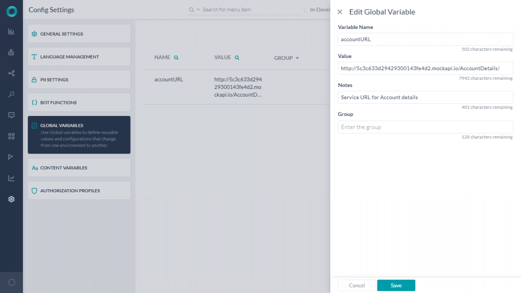 How to use Global Variables - Kore.ai Documentation v8.1