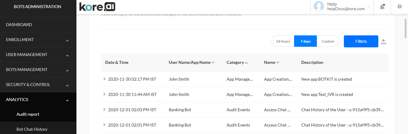 Analytics for Bots Admin - Kore.ai Documentation v9.0