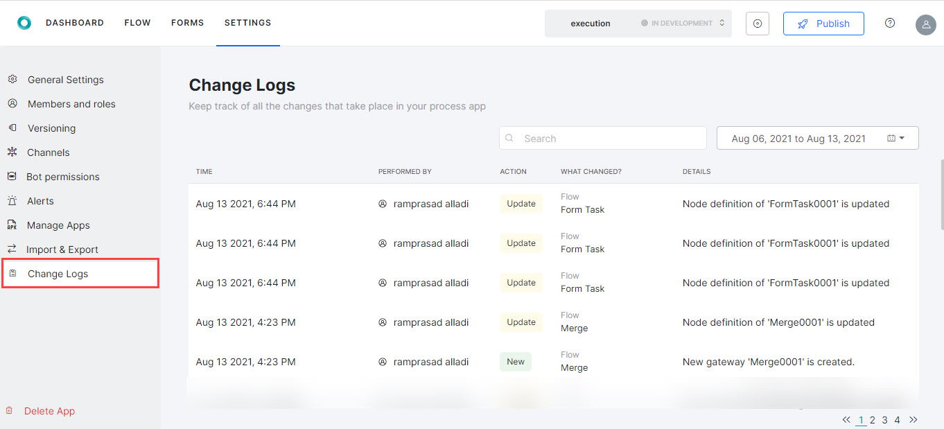 How to View Log of Changes made to Process App Definition? - Kore.ai ...