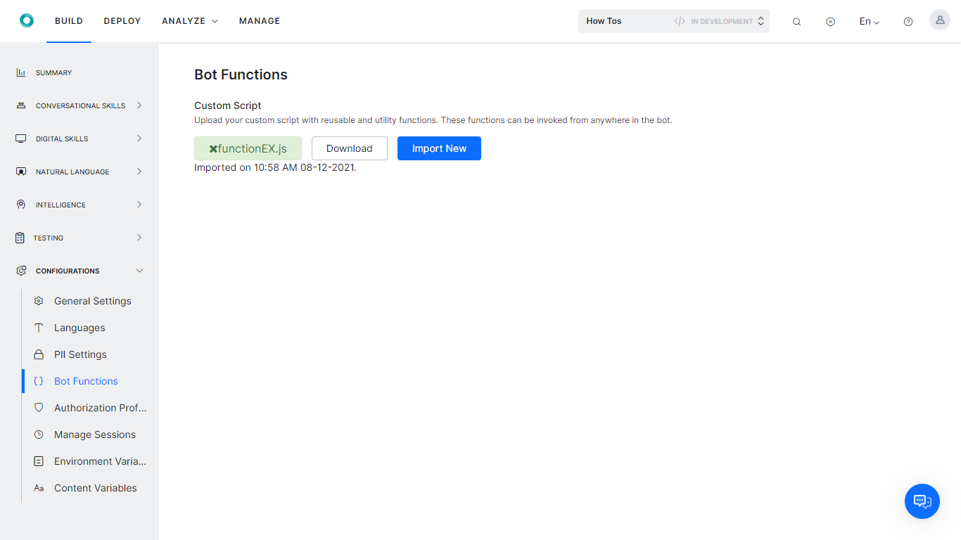 How to use Bot Functions - Kore.ai Documentation v9.0