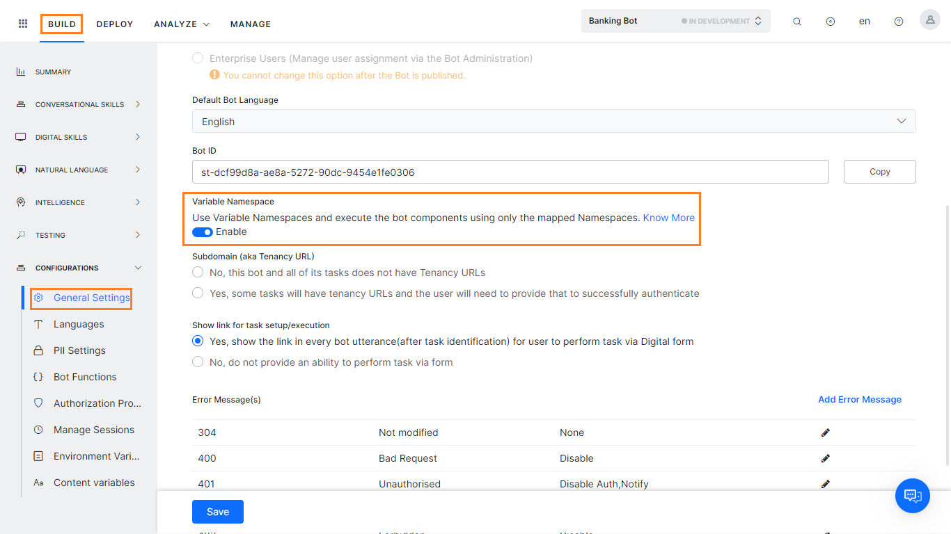 Managing Namespace - Kore.ai Documentation v9-1