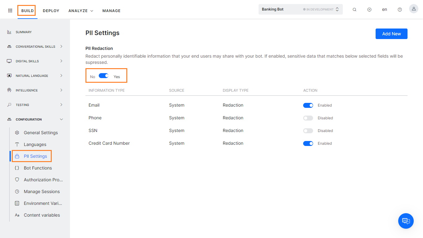 Redacting Personally Identifiable Information - Kore.ai Documentation v9-1