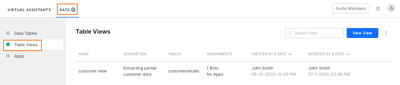 Table Views - Kore.ai Documentation v9-1