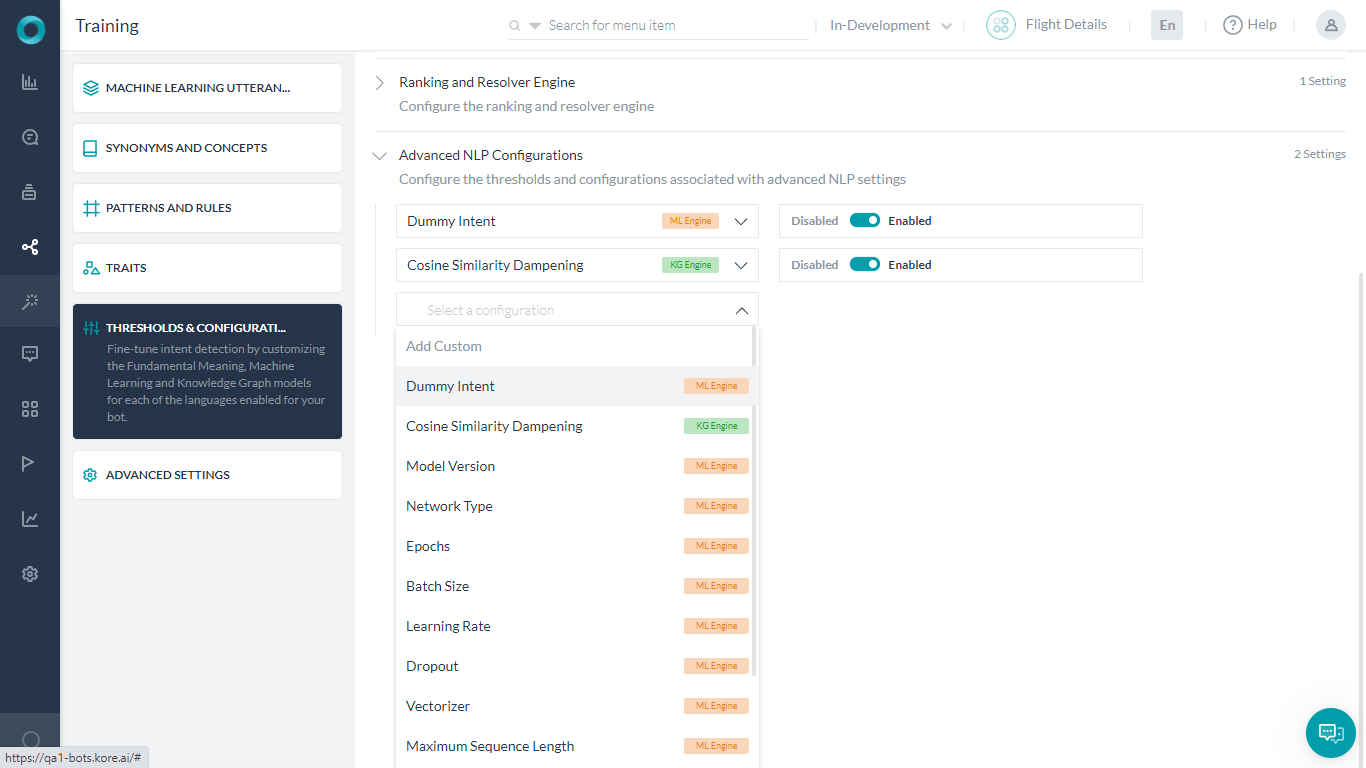 NLPの詳細設定 - Kore.ai Documentation v9-1