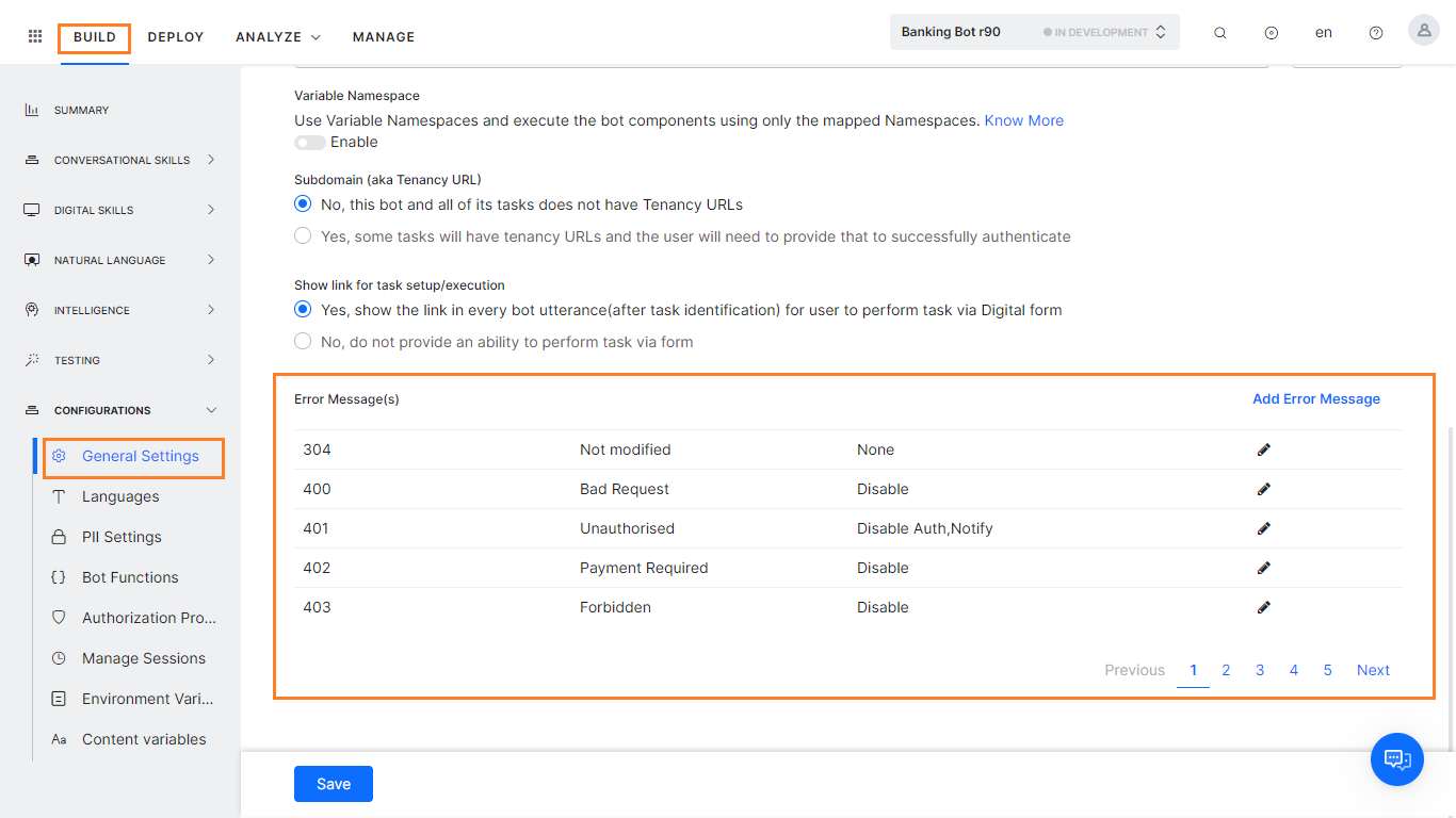 Customizing Error Messages - Kore.ai Documentation v9-2