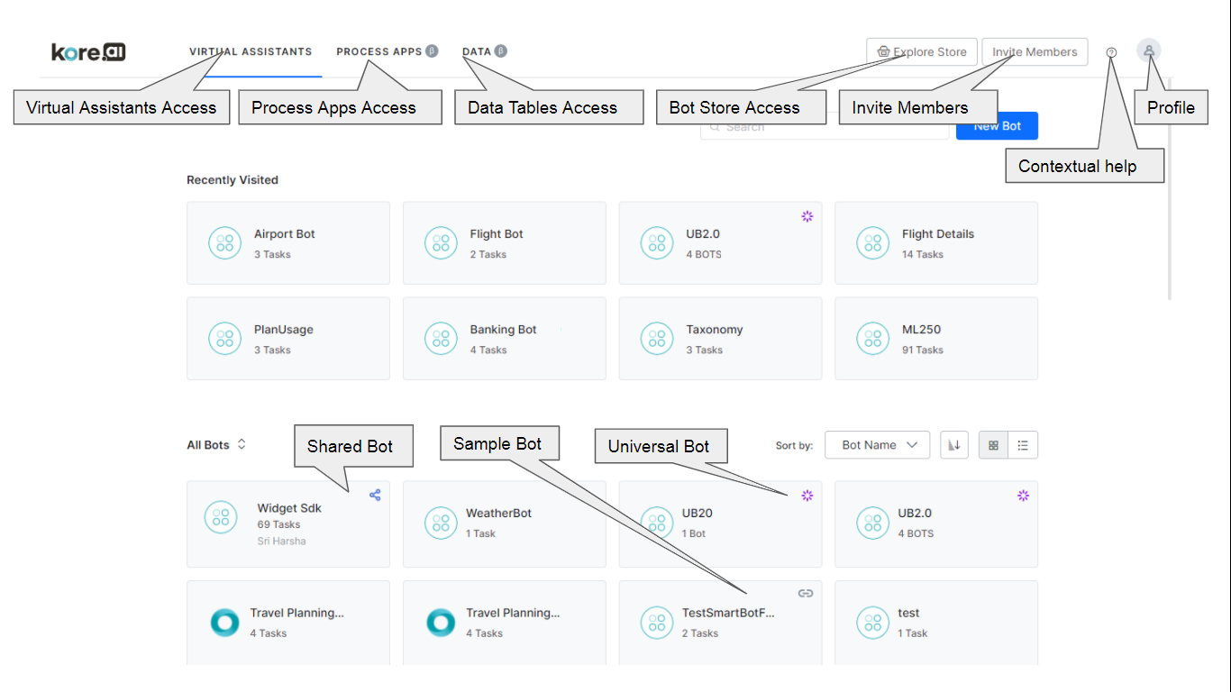 Kore.ai 봇 빌더로 작업하기 - Kore.ai Documentation v9-3
