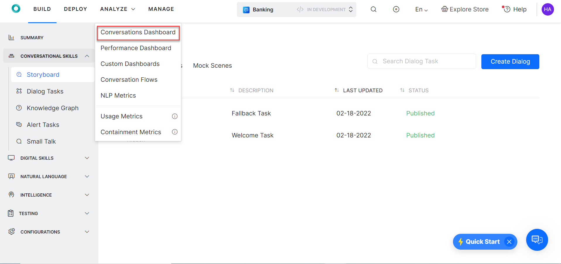 Conversations Dashboard - Kore.ai Documentation v9-3