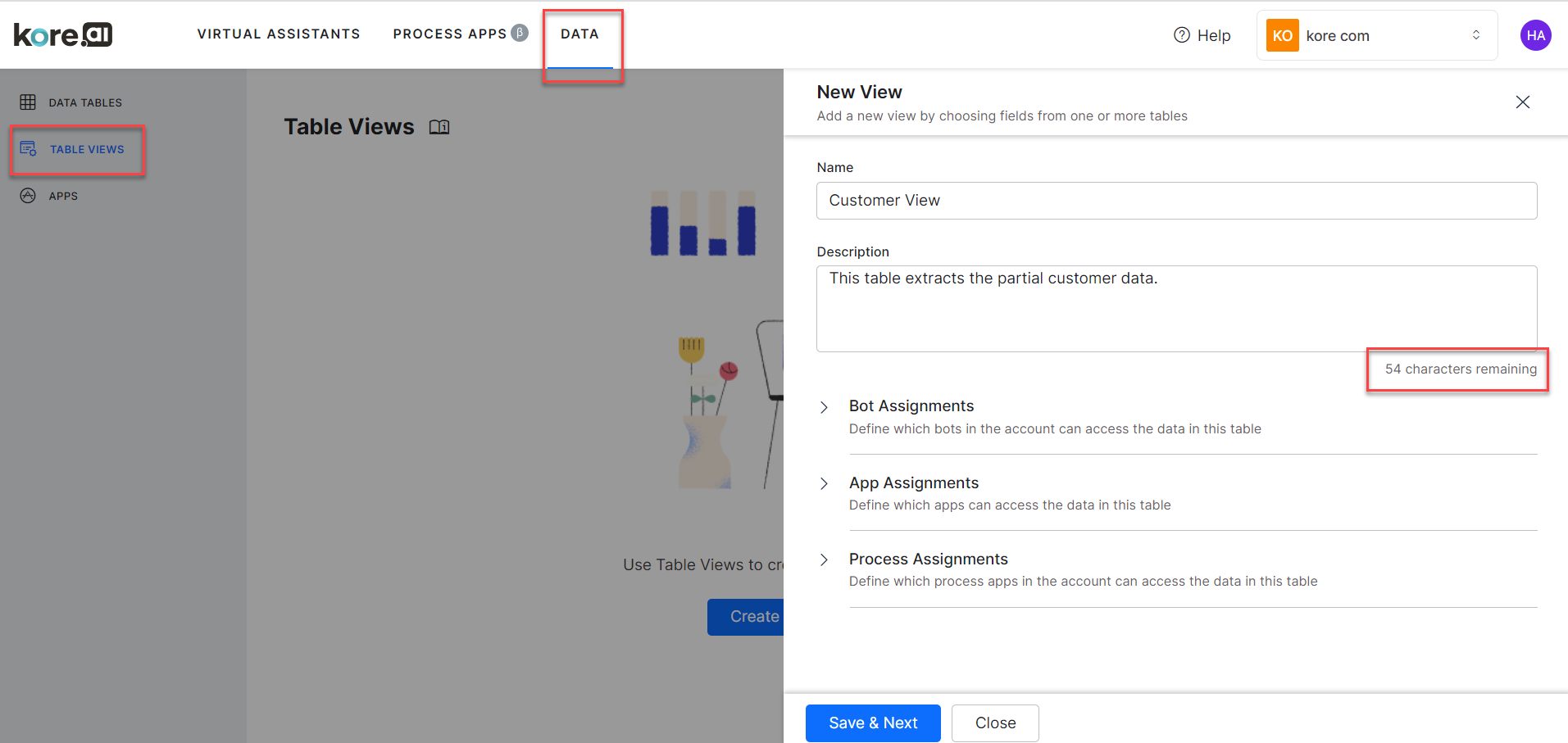 Table Views - Kore.ai Documentation v9-3