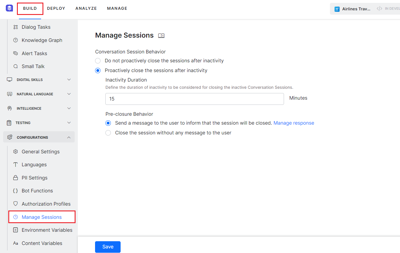 Conversation Sessions - Kore.ai Documentation