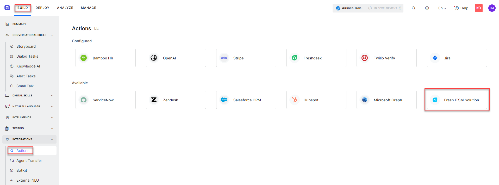 Configuring the Freshservice ITSM Action - Kore.ai Documentation