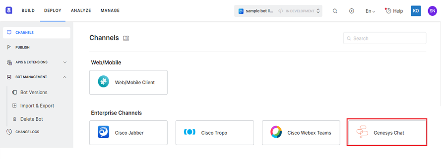 Adding Genesys Chat as a Channel - Kore.ai Documentation